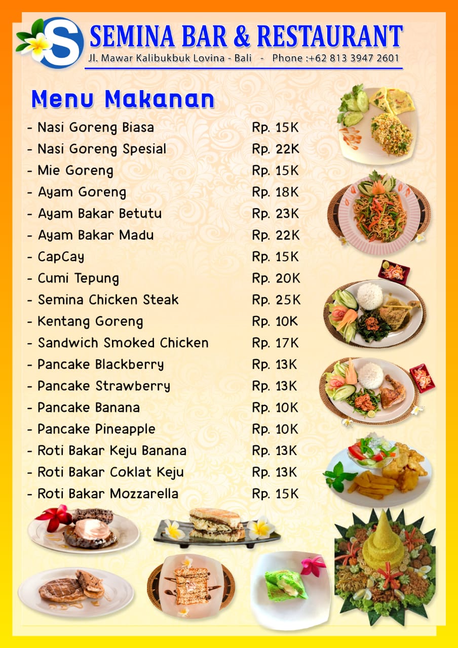 Our Sample Menu – Semina Bar & Restaurant